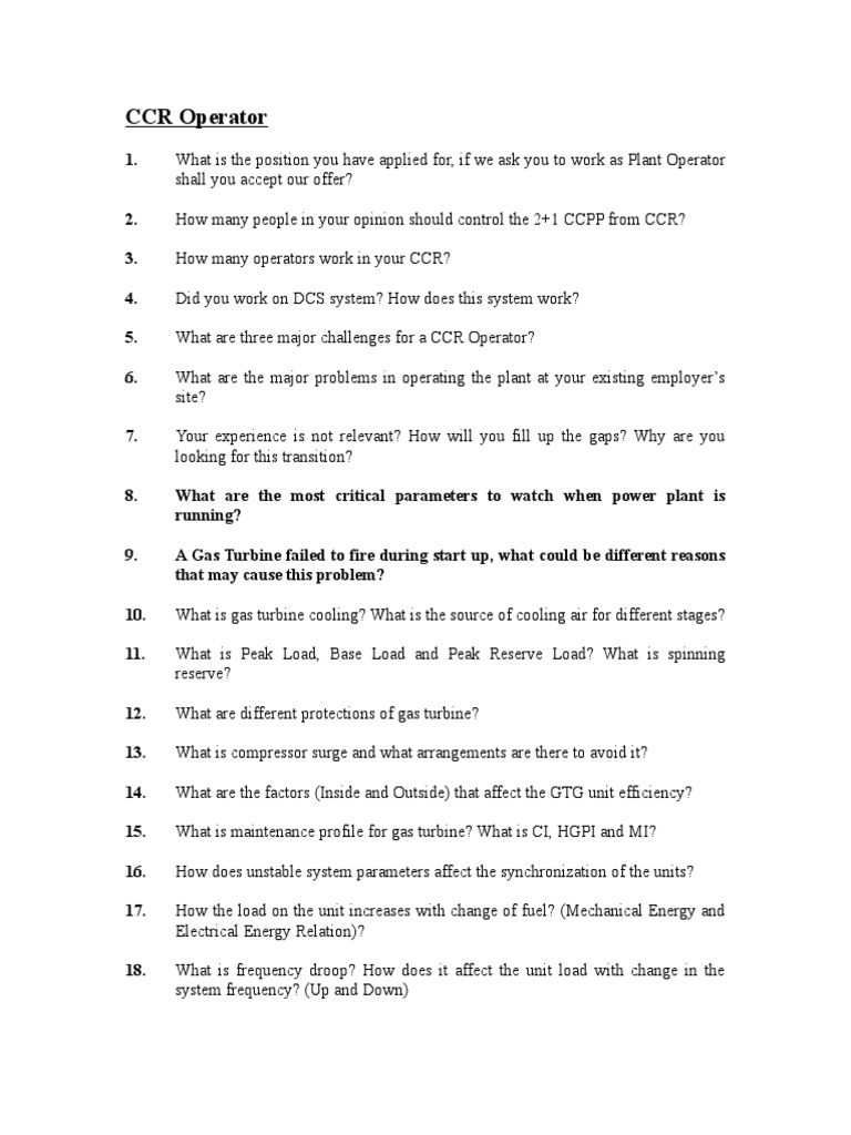 CCR Operators Interview Question | PDF | Boiler | Power Station