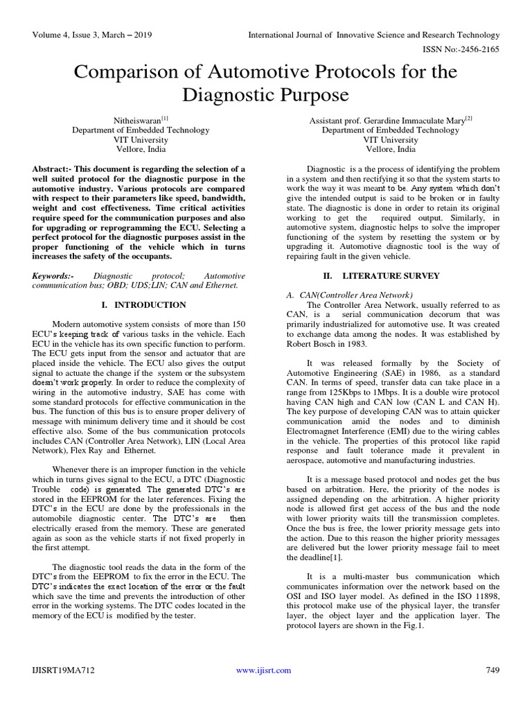 Comparison of Automotive Protocols For The Diagnostic Purpose | PDF ...