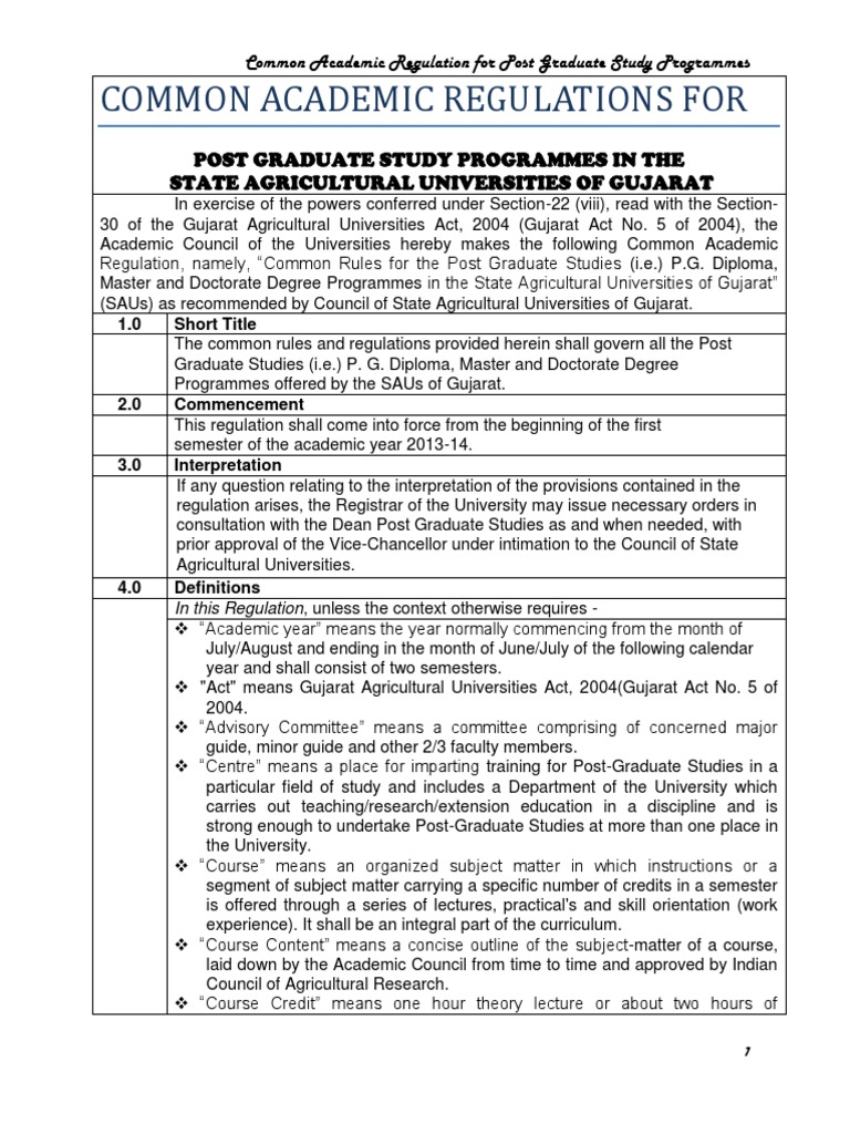 Common PG Regulation - Revised | PDF | Bachelor's Degree | Postgraduate ...