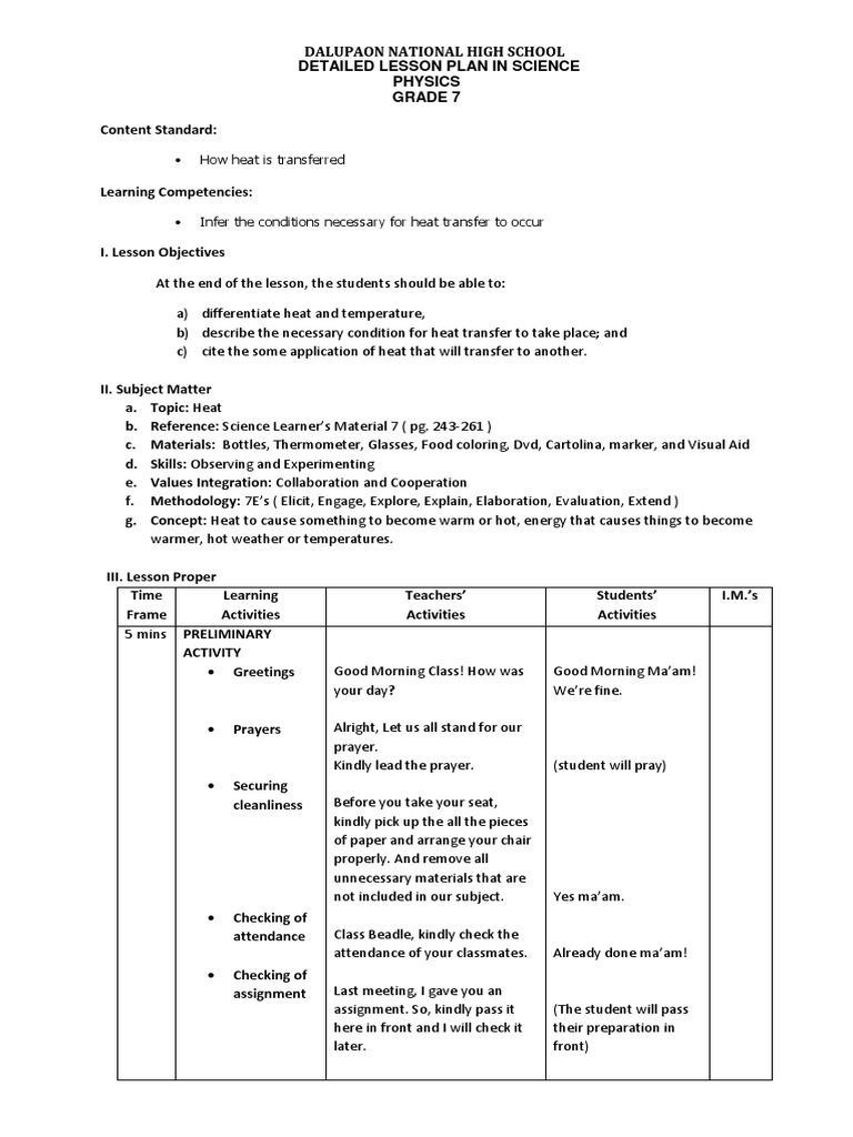 Lesson Plan 7- Heat | Heat | Temperature
