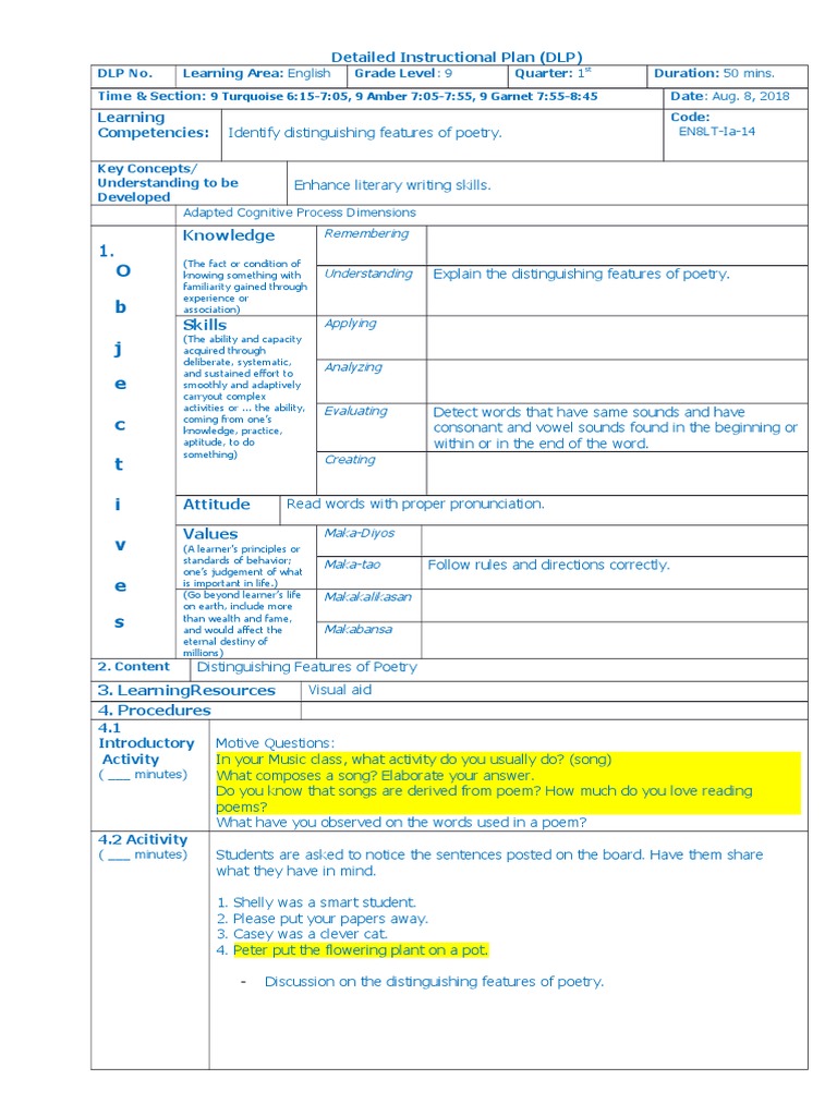 Detailed Instructional Plan 2 | PDF | Punctuation | Learning