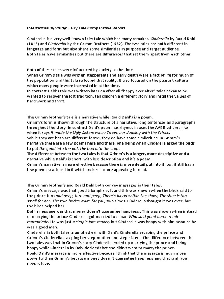 Intertextuality Study: Fairy Tale Comparative Report | PDF | Cinderella ...