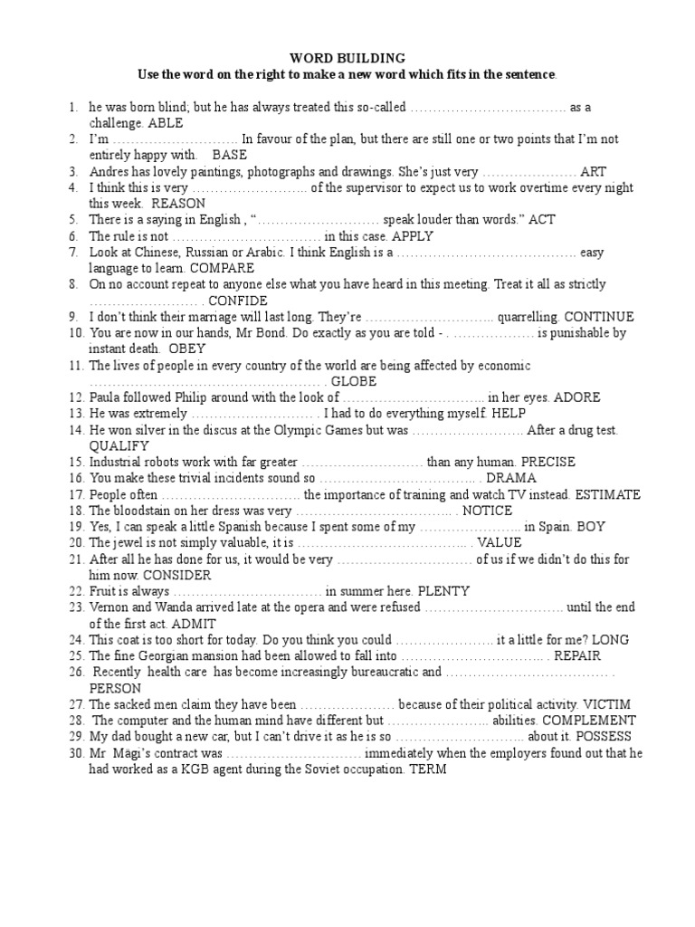 Word Building Ex 1with Key | PDF | Games & Activities | Language Arts ...