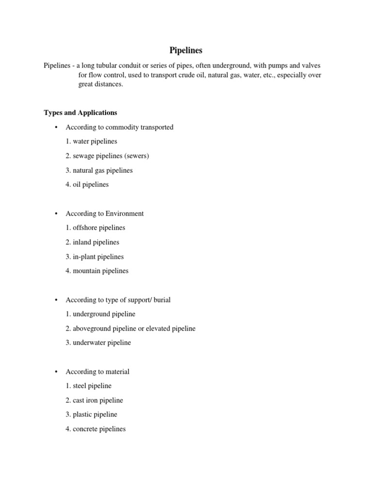 Pipelines: Types and Applications | PDF | Pipeline Transport | Natural Gas