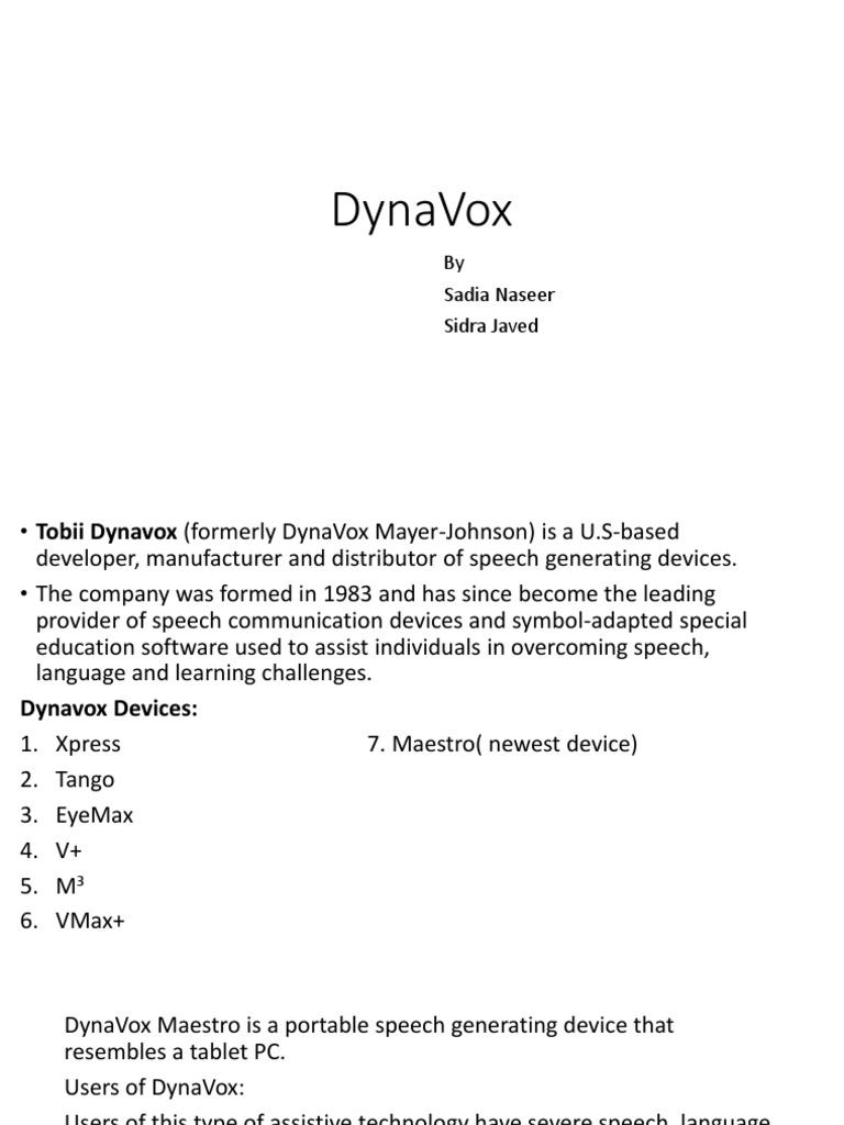 Dynavox: by Sadia Naseer Sidra Javed | PDF