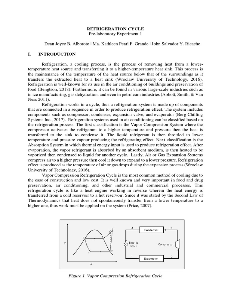 Prelab Exp1 Refrigeration Cycle | PDF | Refrigeration | Heat