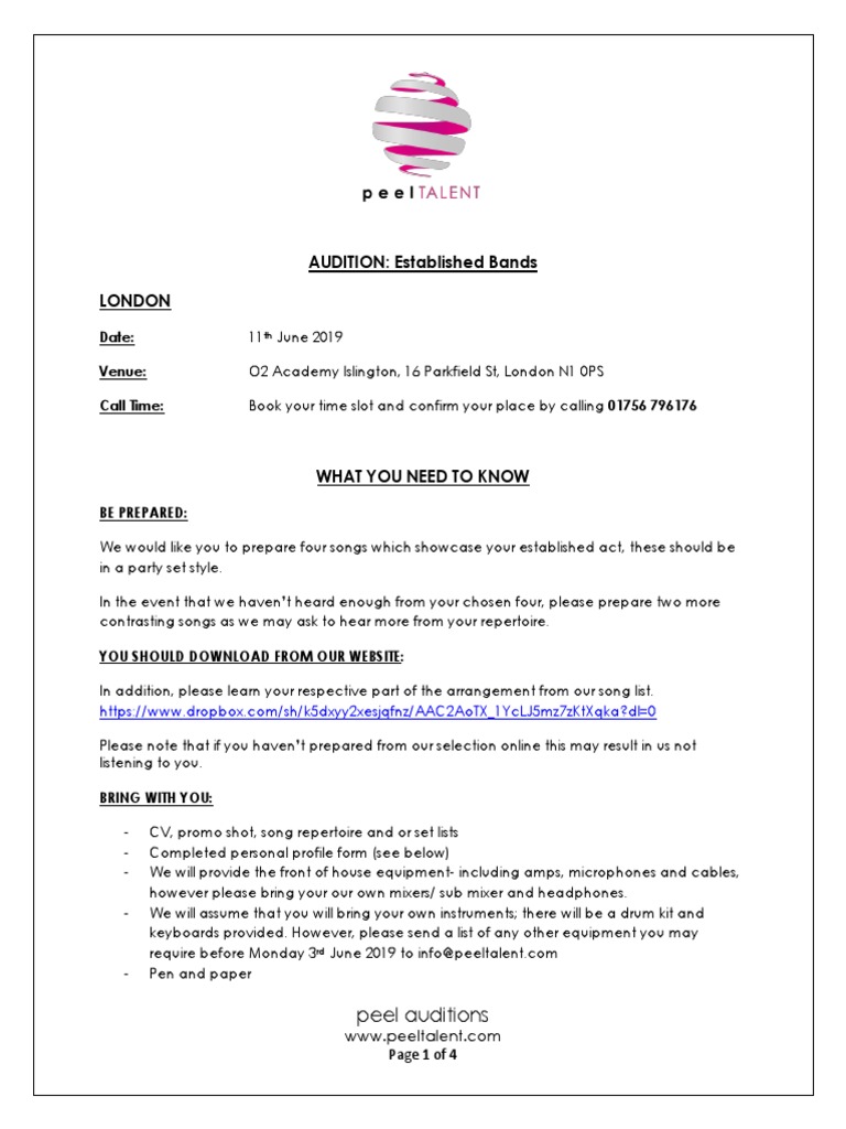 London Auditions for Established Bands | PDF | Audition | Leisure
