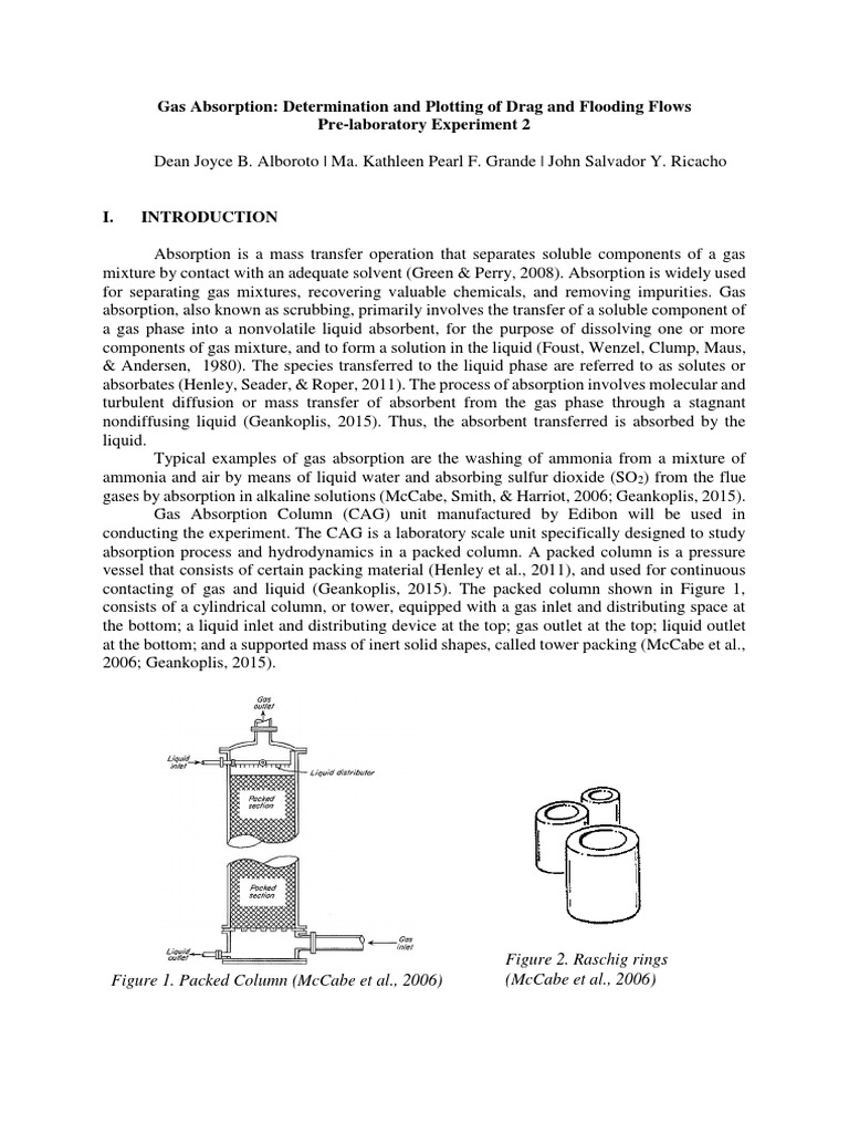 Prelab 2 Gas Absorption | PDF | Gases | Solution