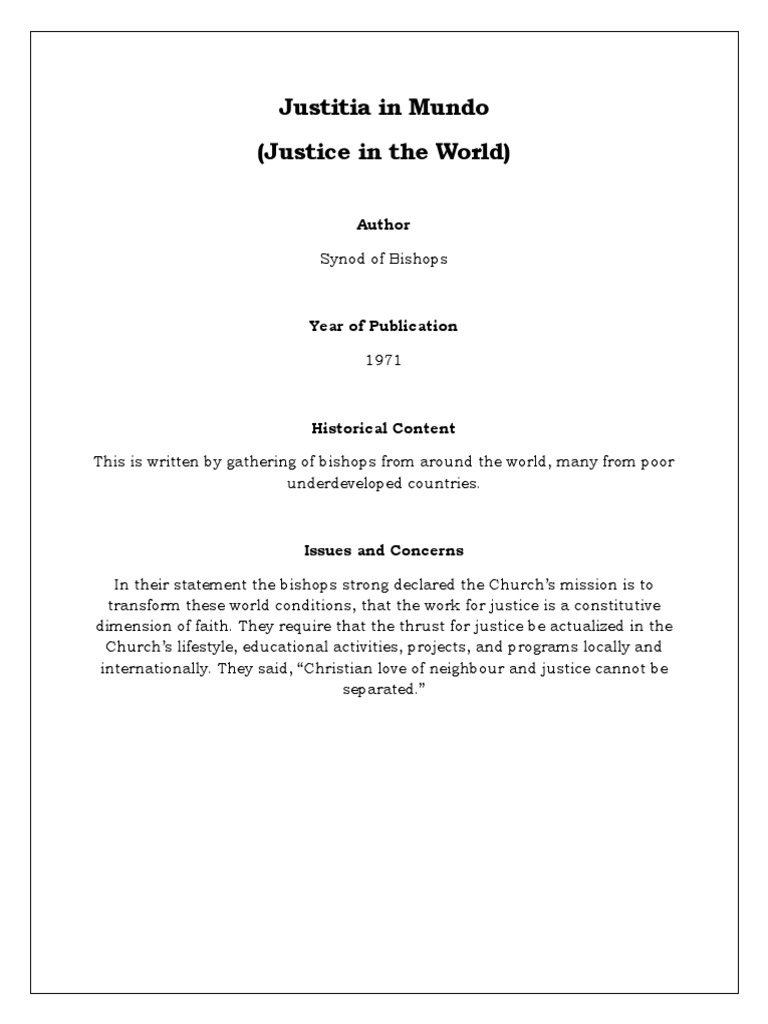 Justitia in Mundo (Justice in The World) : Author | PDF | Catholic ...