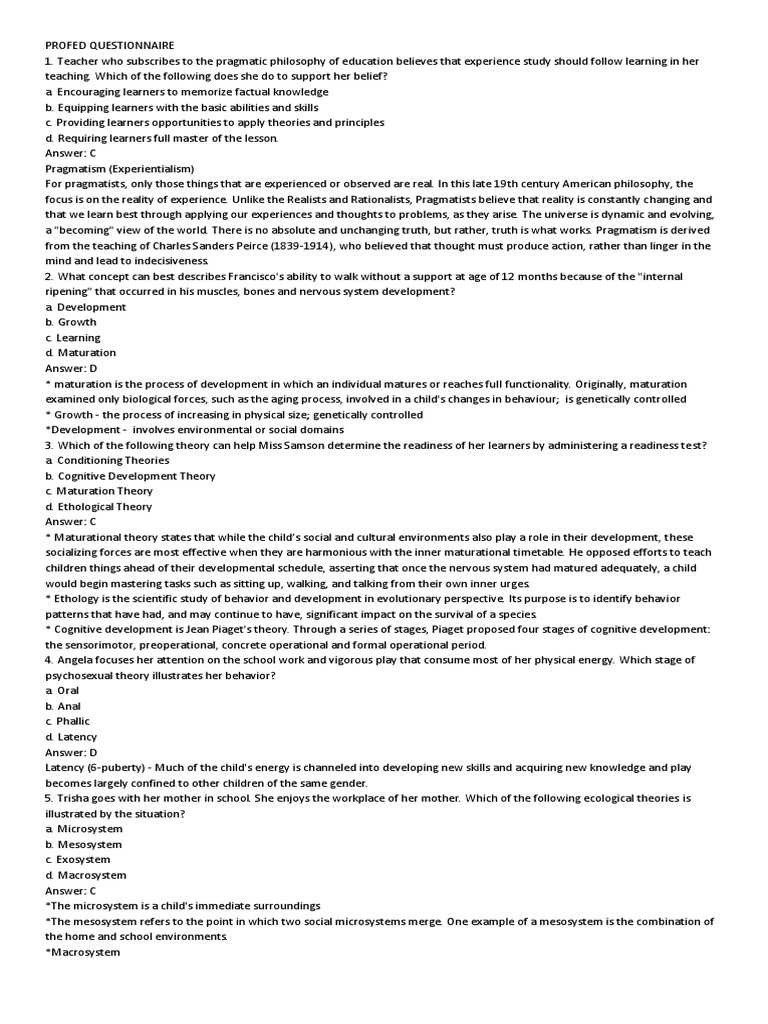 Profed Questionnaire | PDF | Learning | Behavior Modification