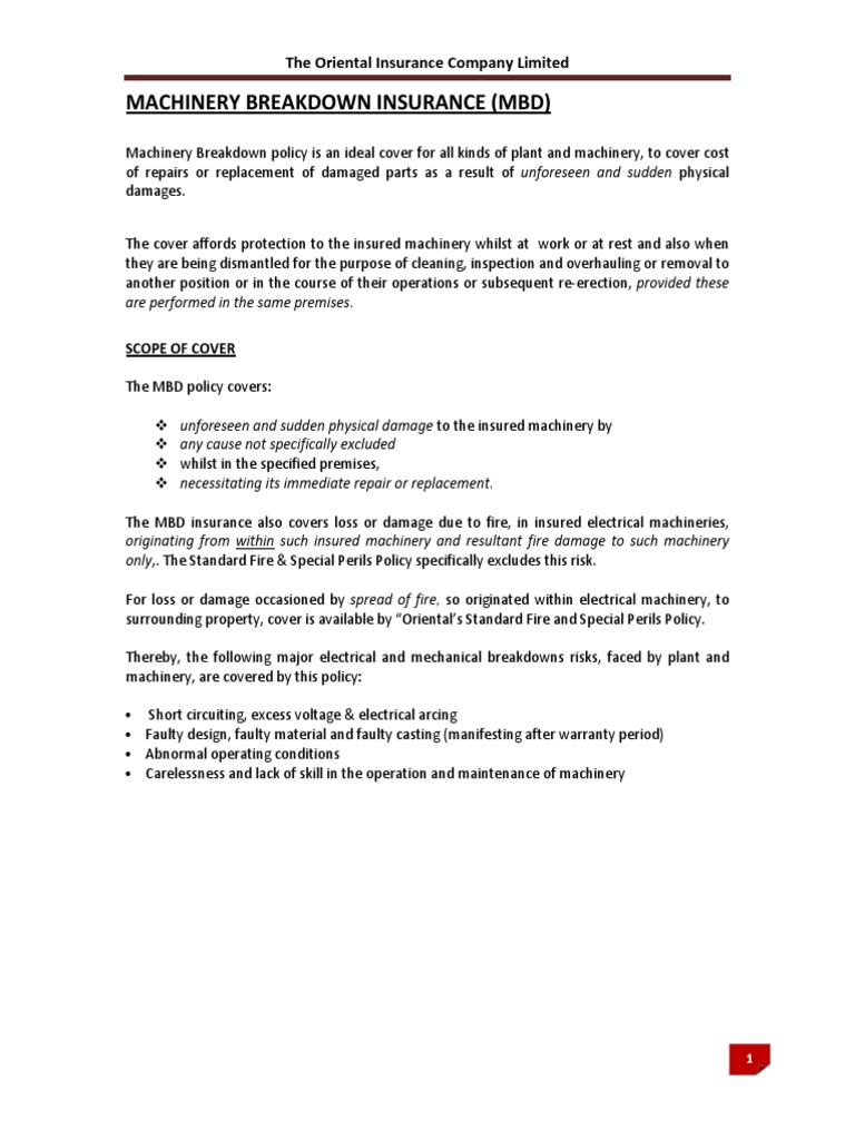 Machinery Breakdown Policy | PDF | Insurance Policy | Insurance