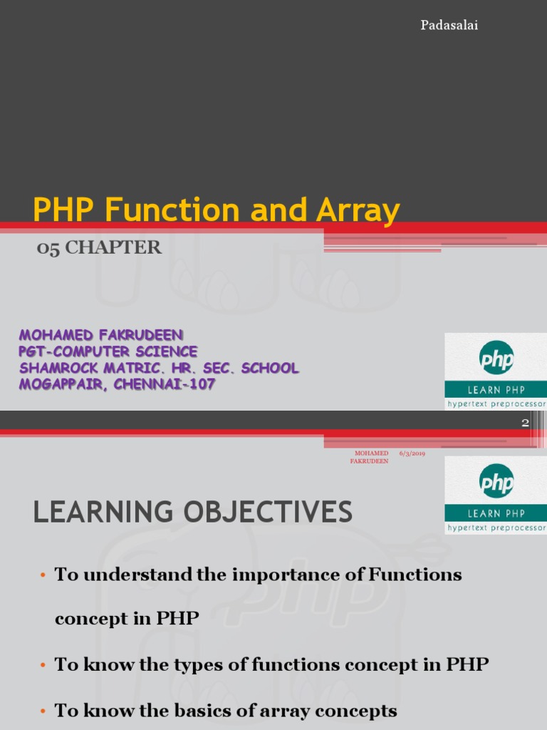 Xii Ca Chapter 05 Php Function And Array Pdf Array Data Type Parameter Computer Programming