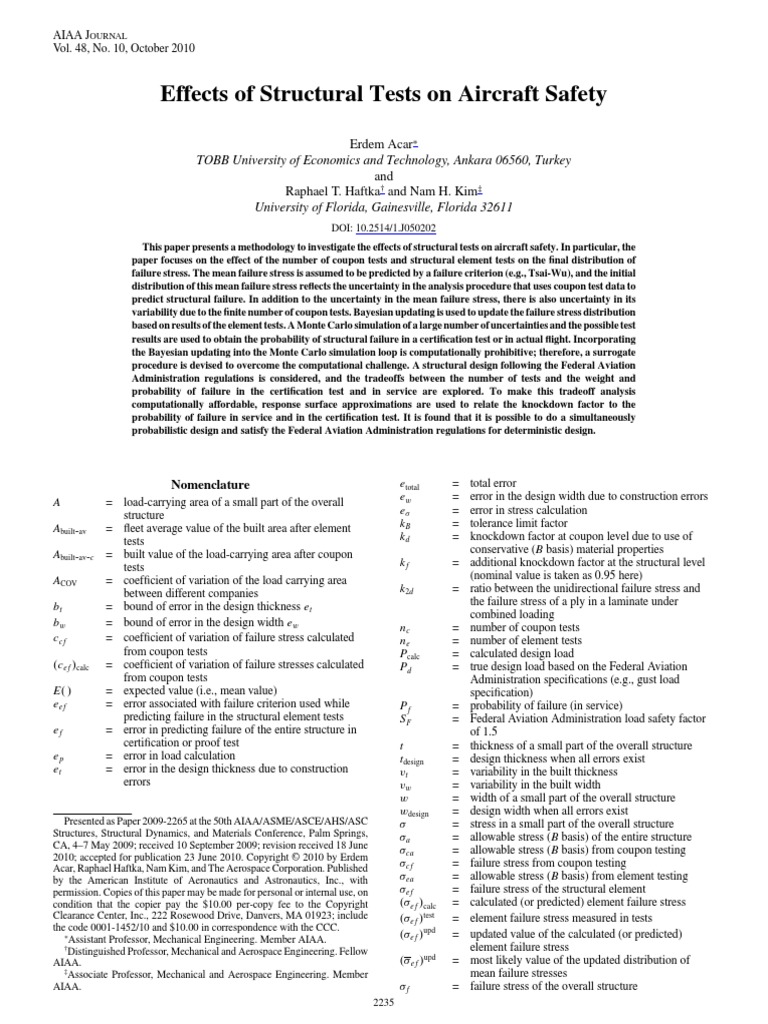 48 2010 AIAA Effects of Structural Tests On Aircraft Safety | PDF ...