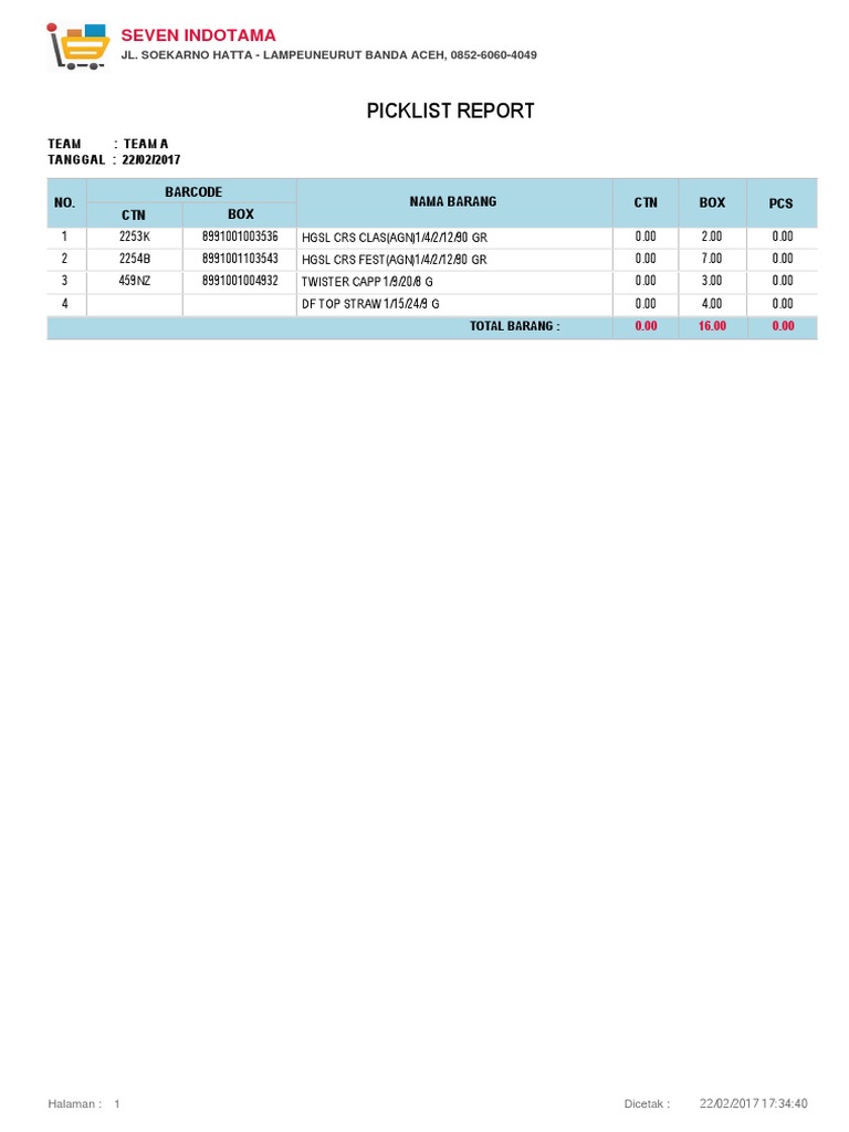 Picklist Report Pdf Pdf