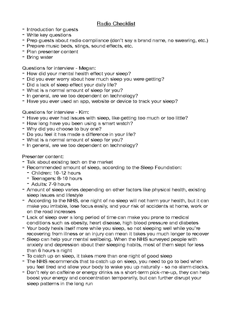Radio Checklist | PDF