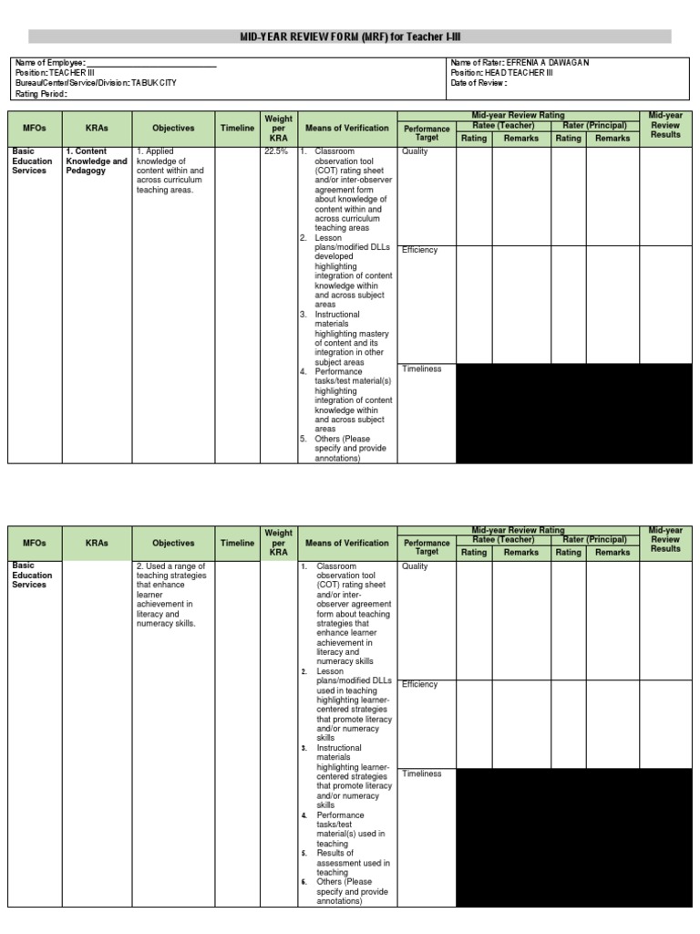 Mid Year Review Form 2023 Deped Downloadable - Printable Forms Free Online