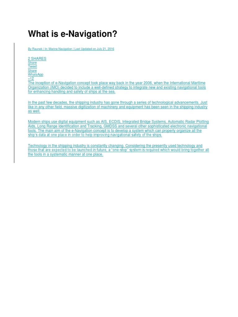 What Is E-Navigation?: Share Tweet Share Whatsapp +1 | PDF | Water ...