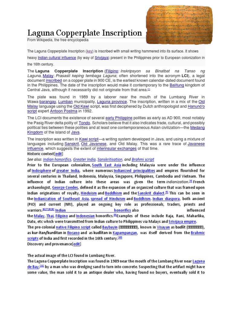 Laguna Copperplate Inscription Report in Phil. History | Southeast Asia ...