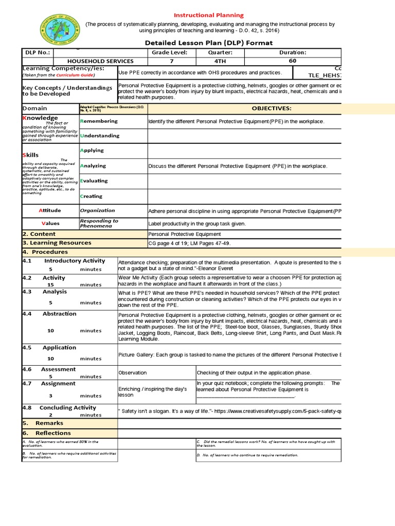 DLP Blank New | PDF | Personal Protective Equipment | Learning