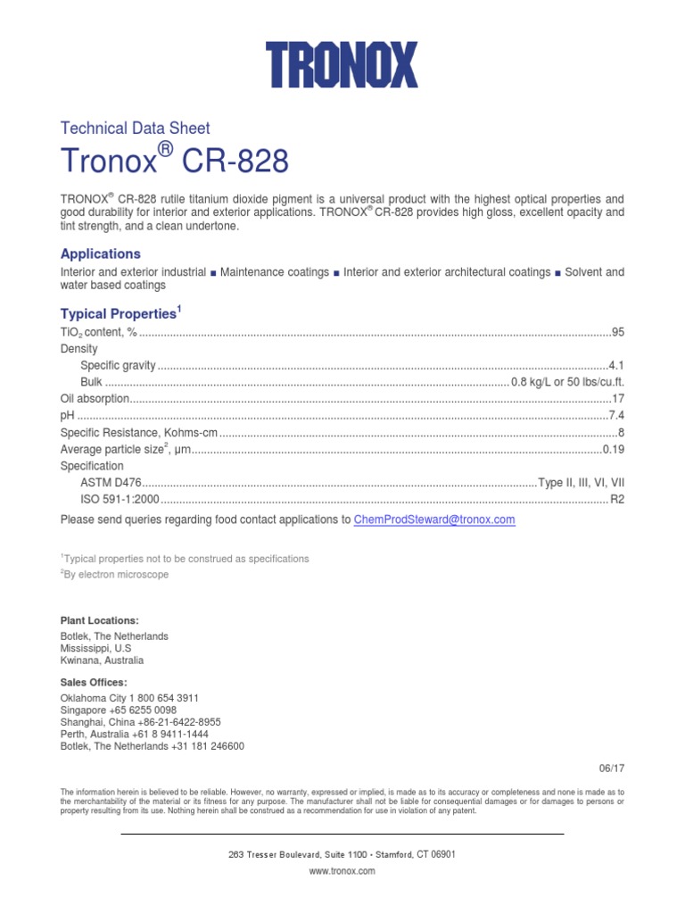 CR 828 Technical Data Sheet | PDF | Titanium Dioxide | Materials