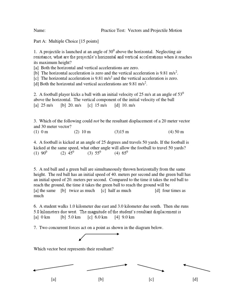 Vector and Projectile Practice Test | PDF | Physical Quantities ...