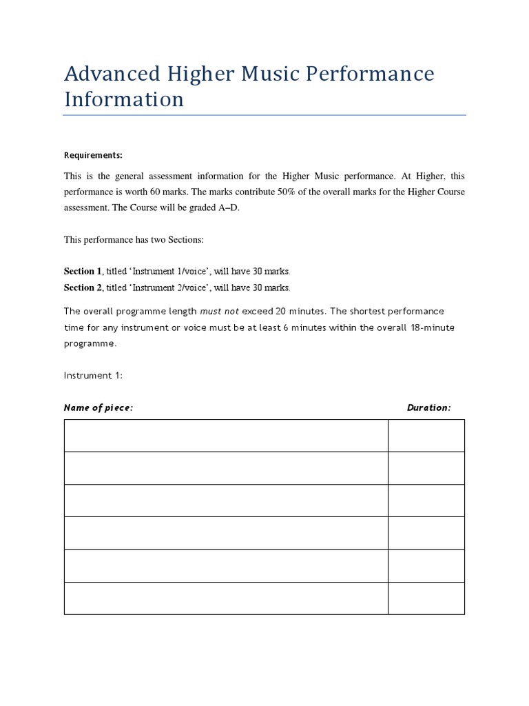 Adv Higher Performance Proforma | PDF | Language Arts & Discipline | Art