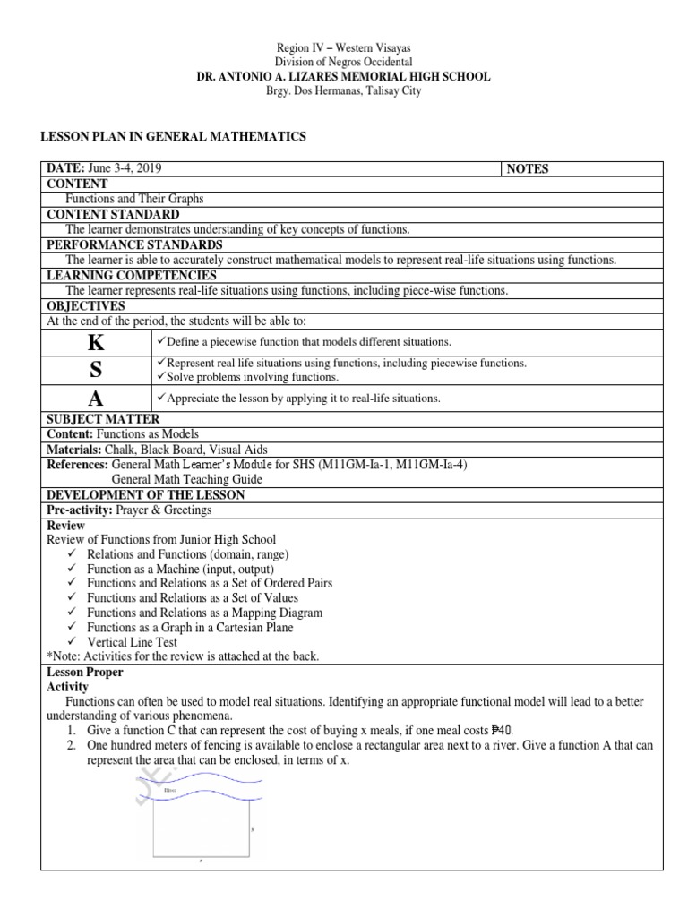 Lesson 1 - Functions As Models | PDF | Function (Mathematics ...