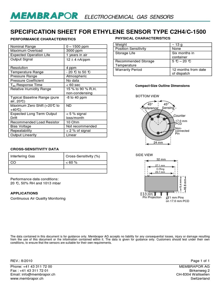 Specification Sheet For Ethylene Sensor Type C2H4/C-1500 ...
