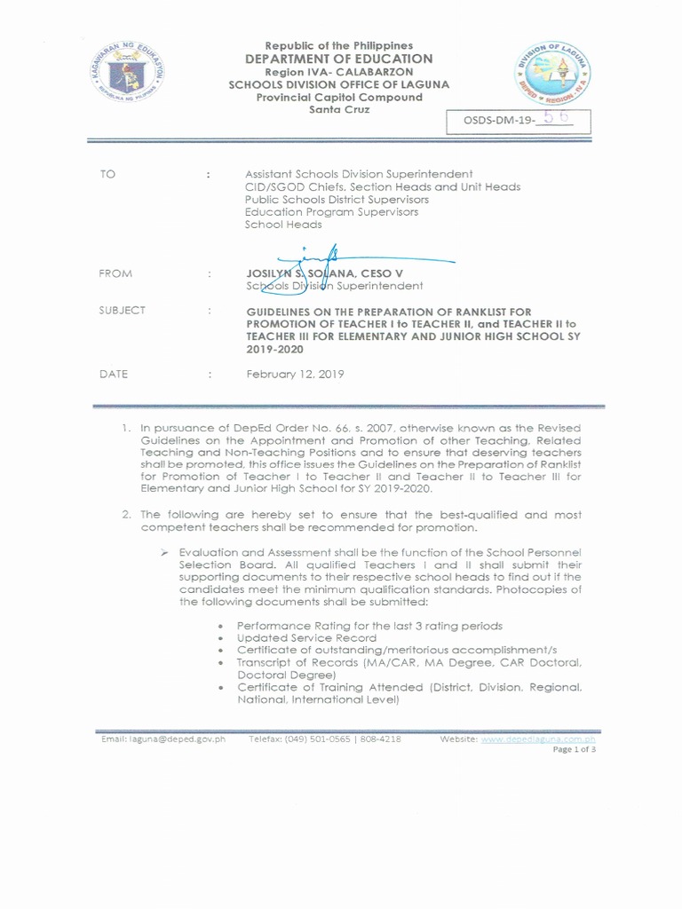 Dm56s2019 Guidelines On The Preparation of Ranklist For Promotion of ...