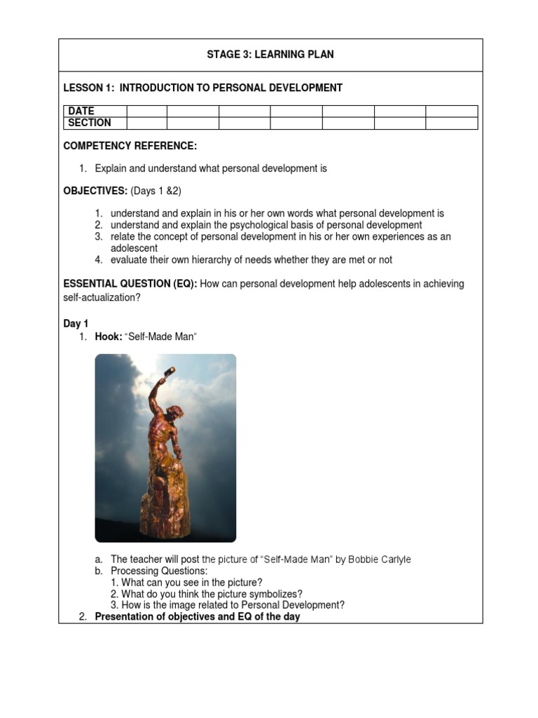 Personal Development Lesson Plan | PDF | Personal Development | Question