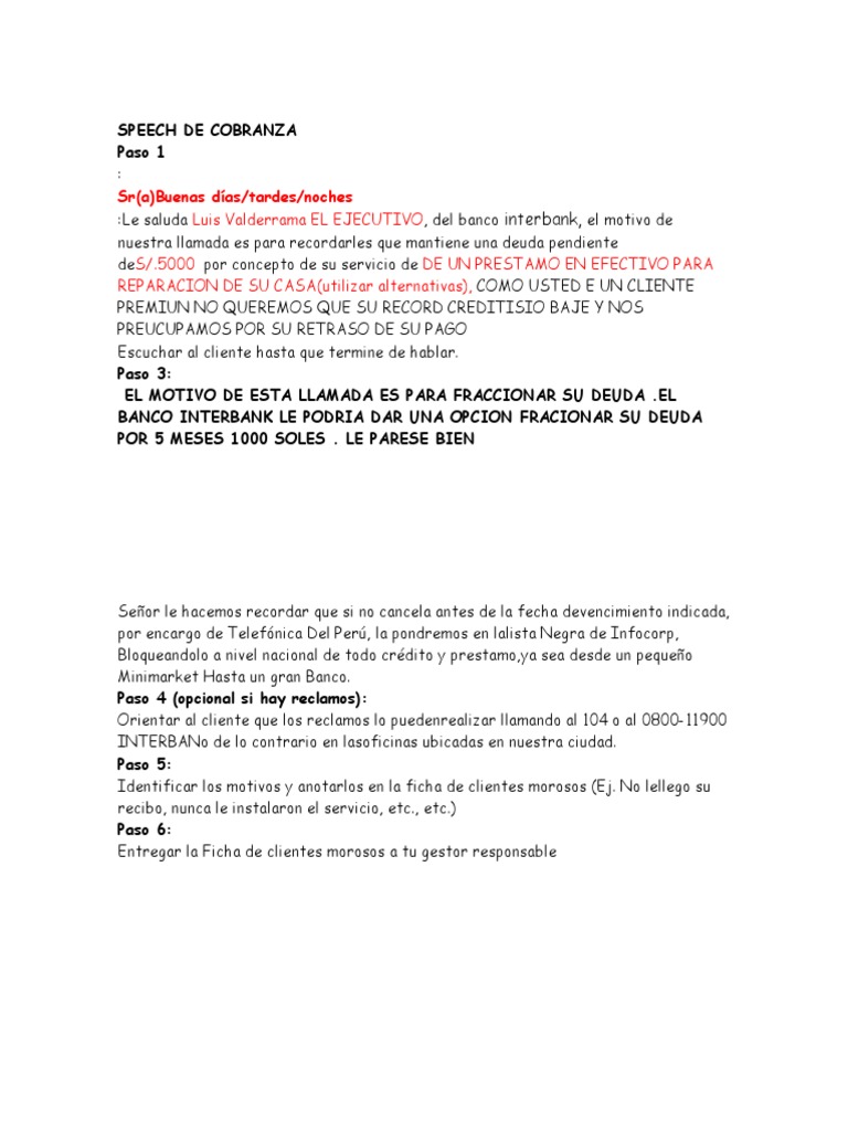 Speech de Cobranza Luis | PDF | Economias | Dinero
