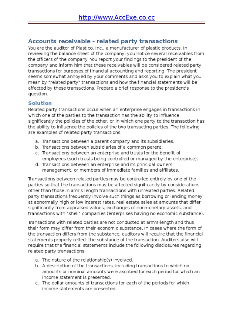 Accounts Receivable-Related Party Transaction | PDF | Financial ...