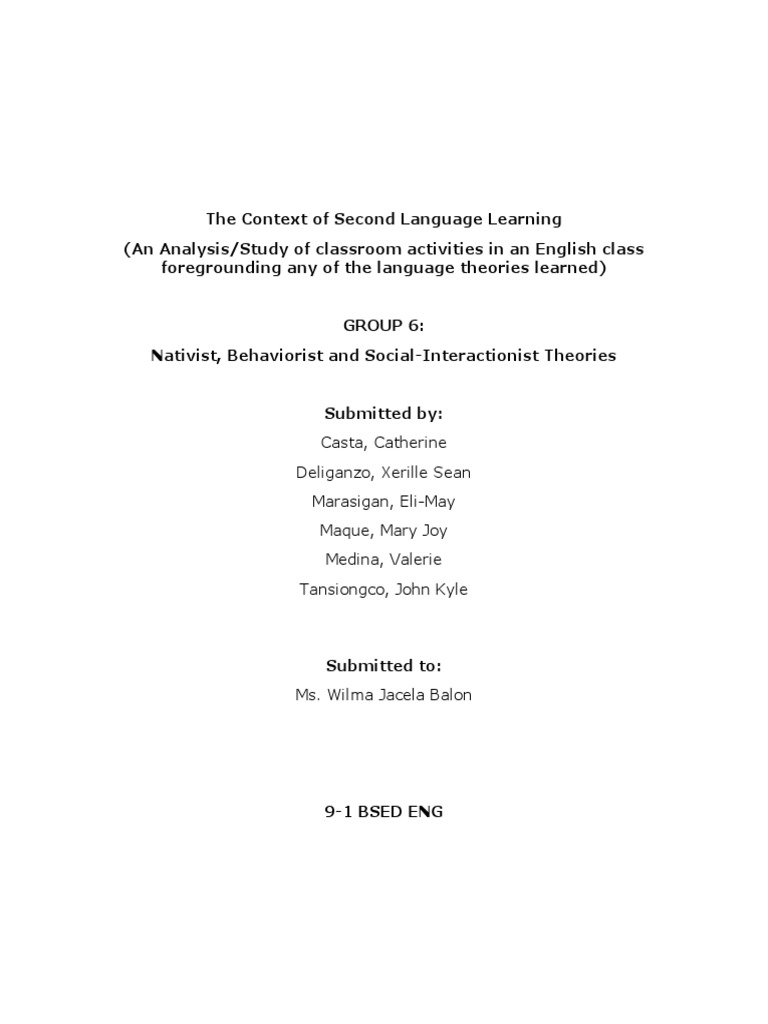 Group 6 Term Paper Draft | PDF | Behaviorism | Language Acquisition