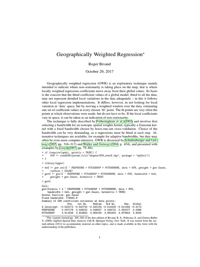 Geographically Weighted Regression | PDF | Cross Validation (Statistics) | Regression Analysis