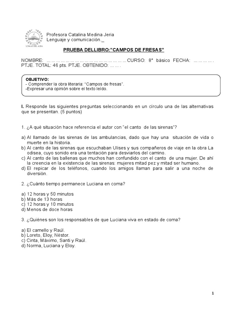 Prueba de "Campos de fresas" con respuestas | PDF | Sirena