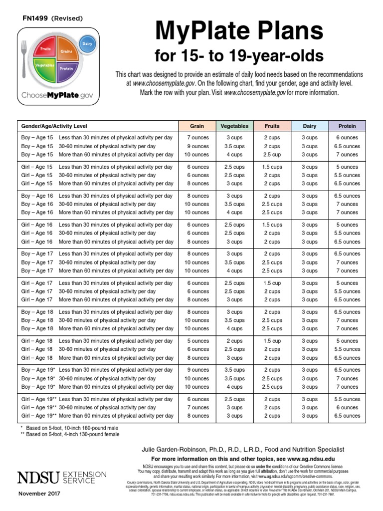 MyPlate Plans For 15 - To 19-Year-Olds | Download Free PDF | Sex | Gender