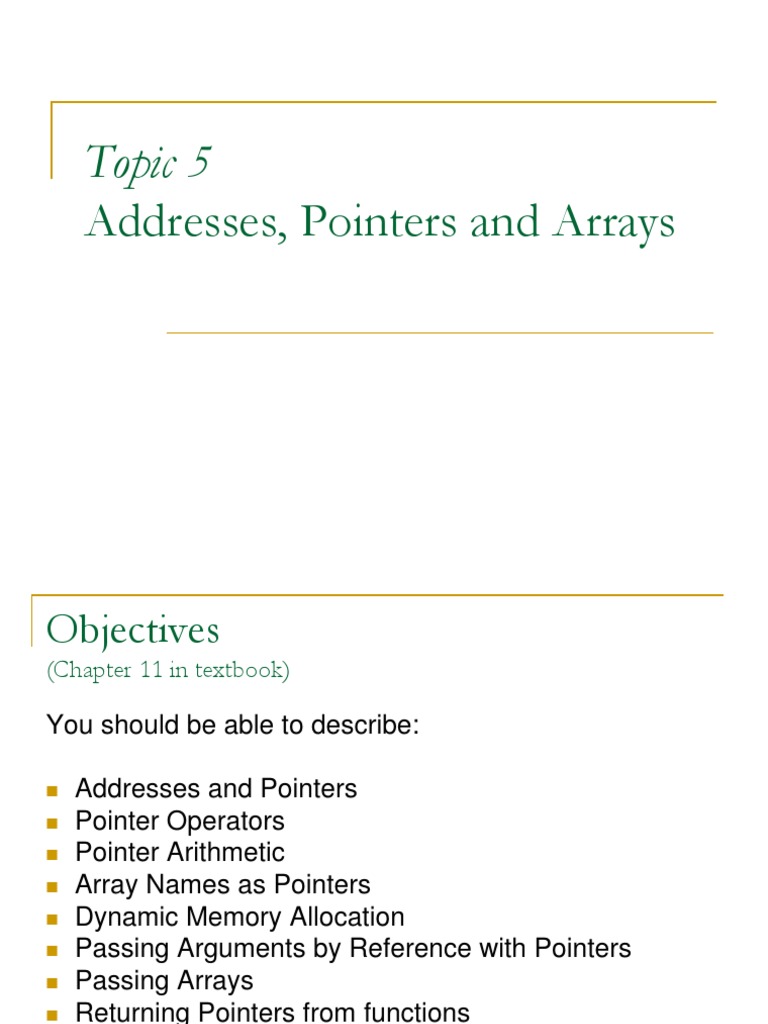 Topic 5 Addresses Pointers And Arrays Pdf Pointer Computer 