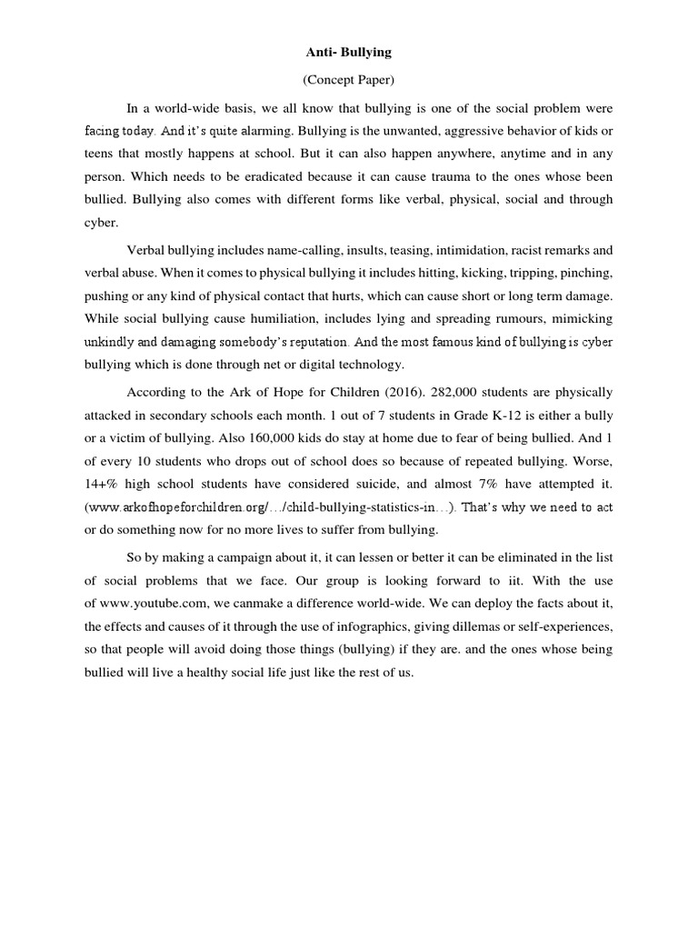 Anti-Bullying Campaign Concept Paper | PDF