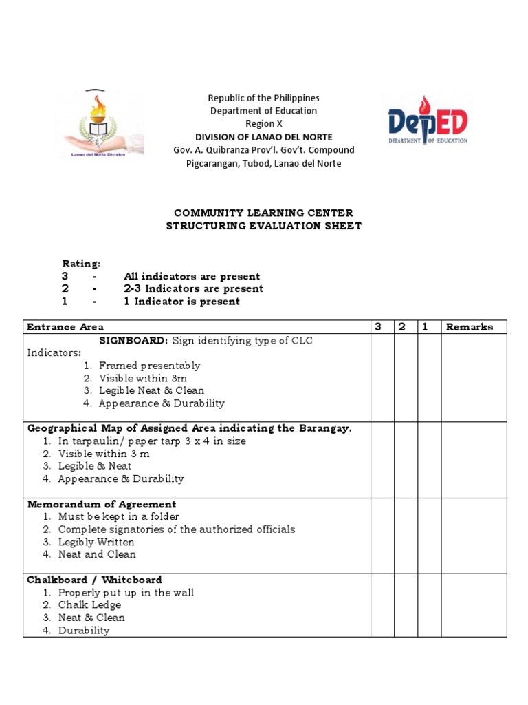 CLC Structuring Evaluation Sheet 2024 | PDF | Behavior Modification ...