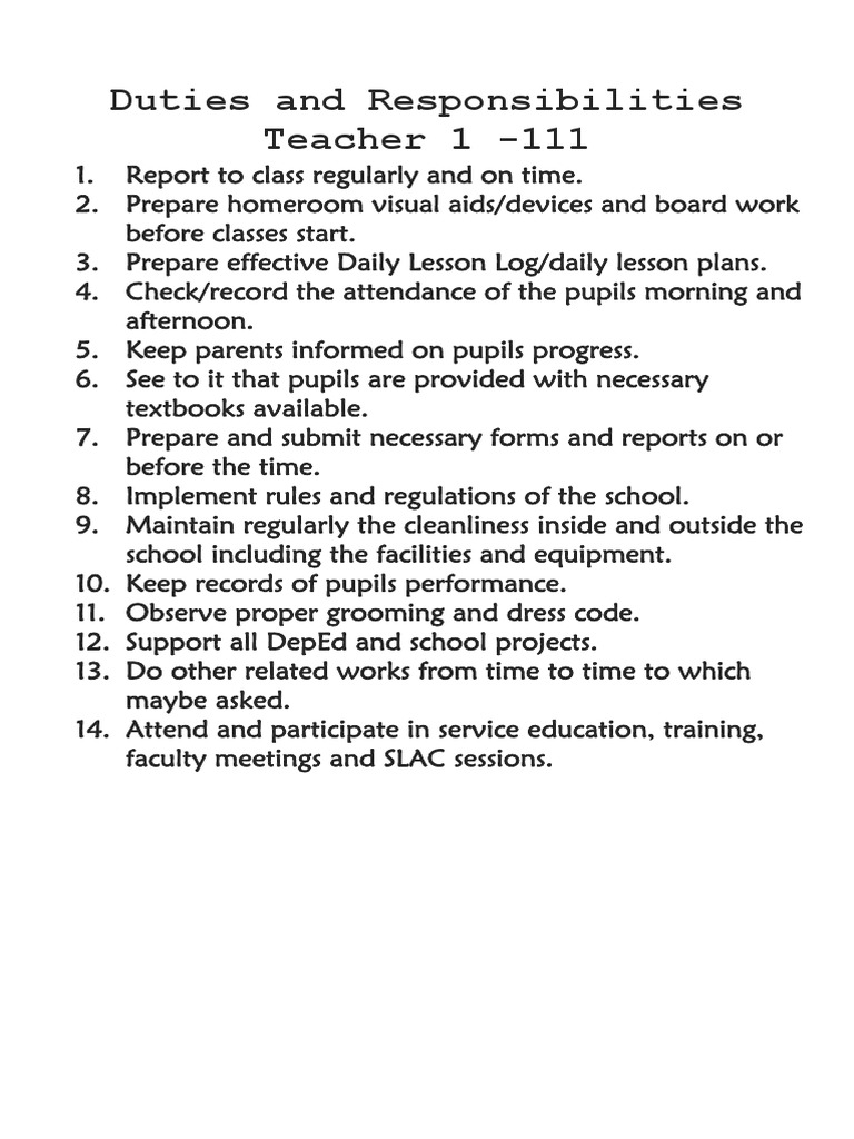 Duties and Responsibilities | PDF