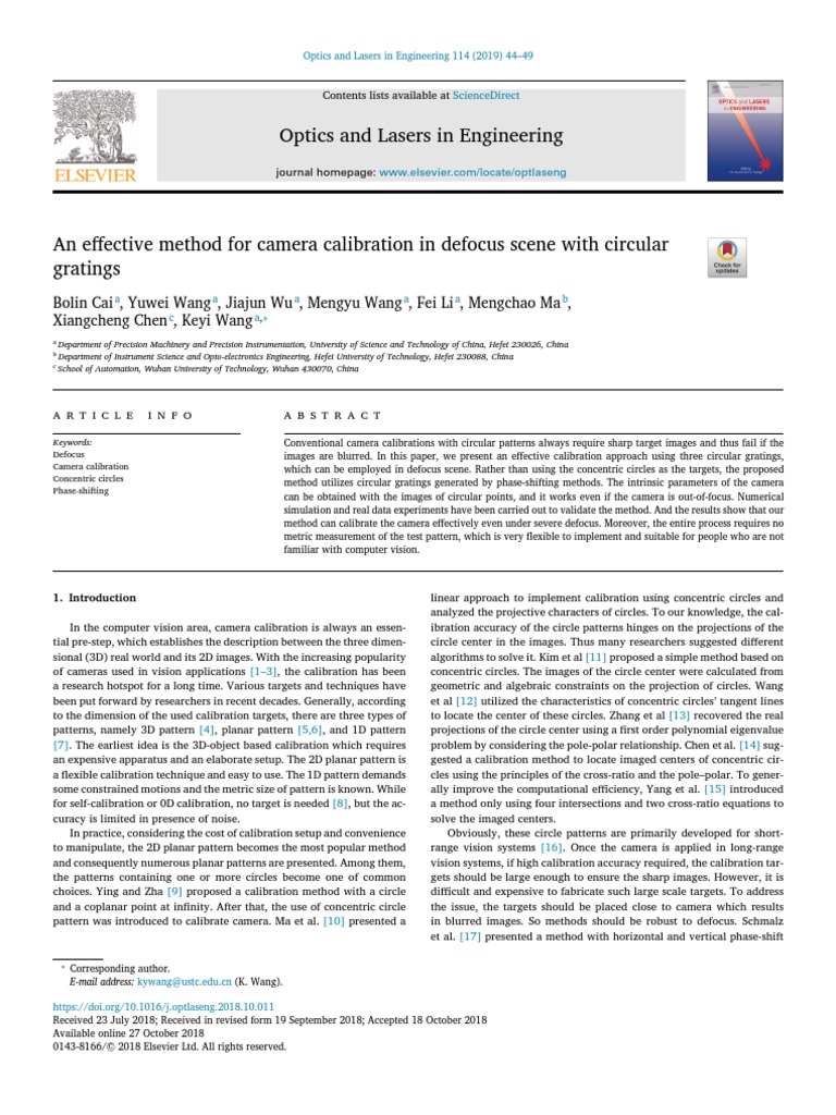 2 An Effective Method For Camera Calibration In Defocus Scene With Circular Grating Pdf
