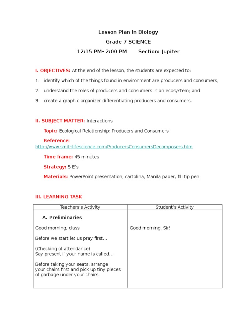 Lesson Plan in Biology Pasa | PDF | Herbivore | Ecosystem