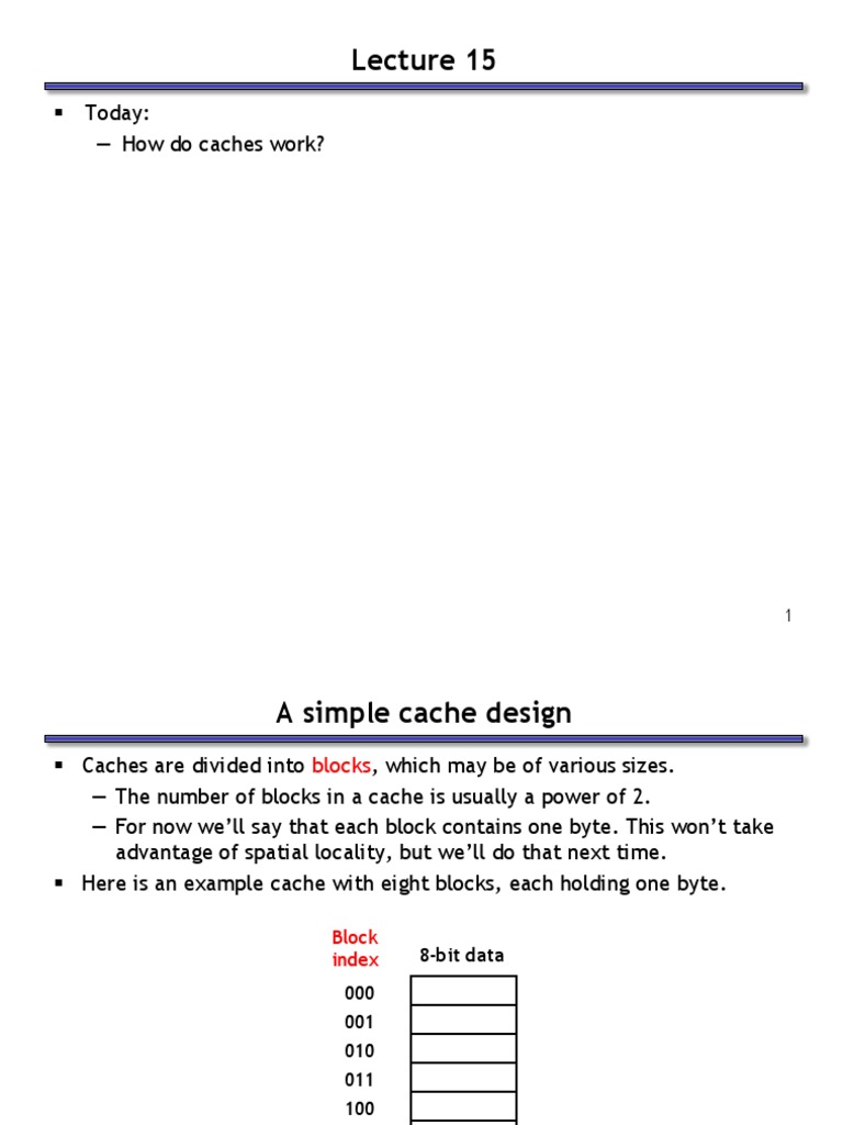 Today: - How Do Caches Work? | PDF | Cpu Cache | Random Access Memory
