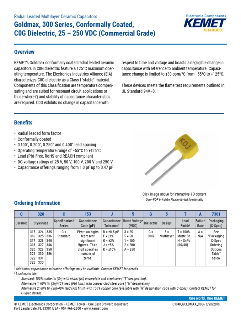 Goldmax, 300 Series, Conformally Coated, C0G Dielectric, 25 - 250 VDC ...
