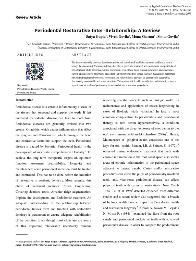 Periodontal Restorative Inter-Relationship: A Review | PDF | Human ...