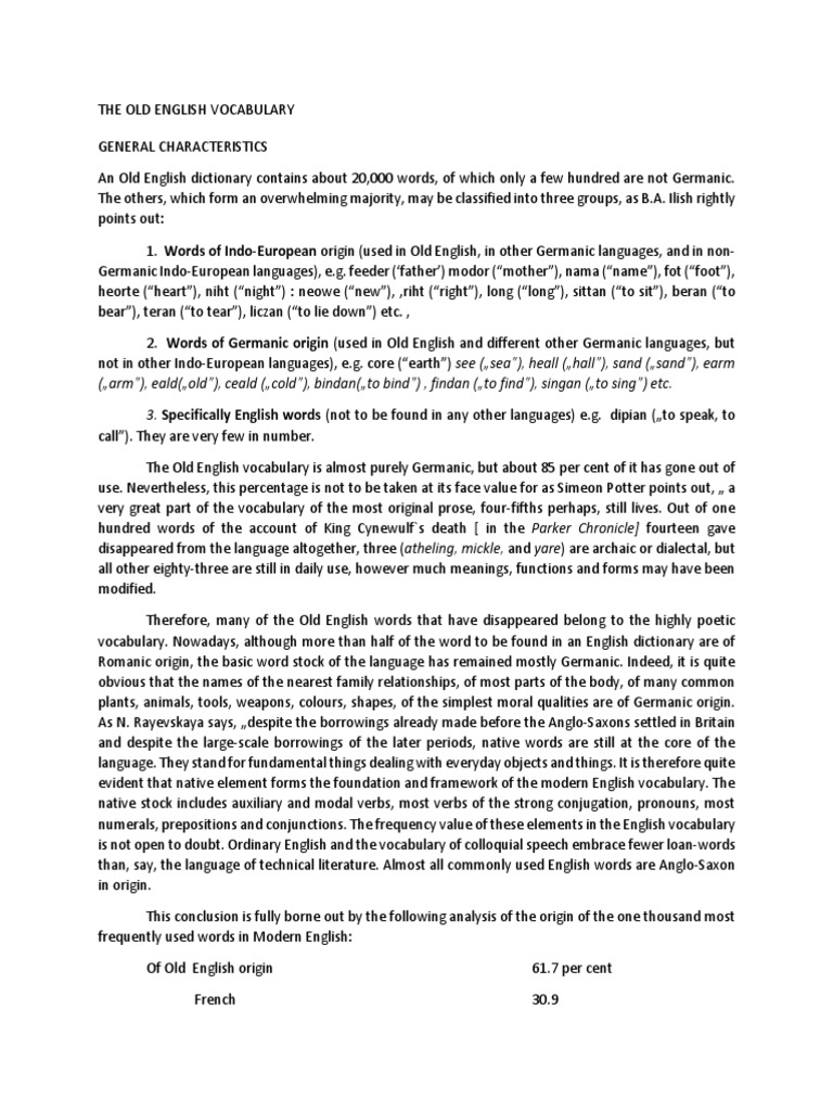 The Old English Vocabulary | PDF | English Language | German Language