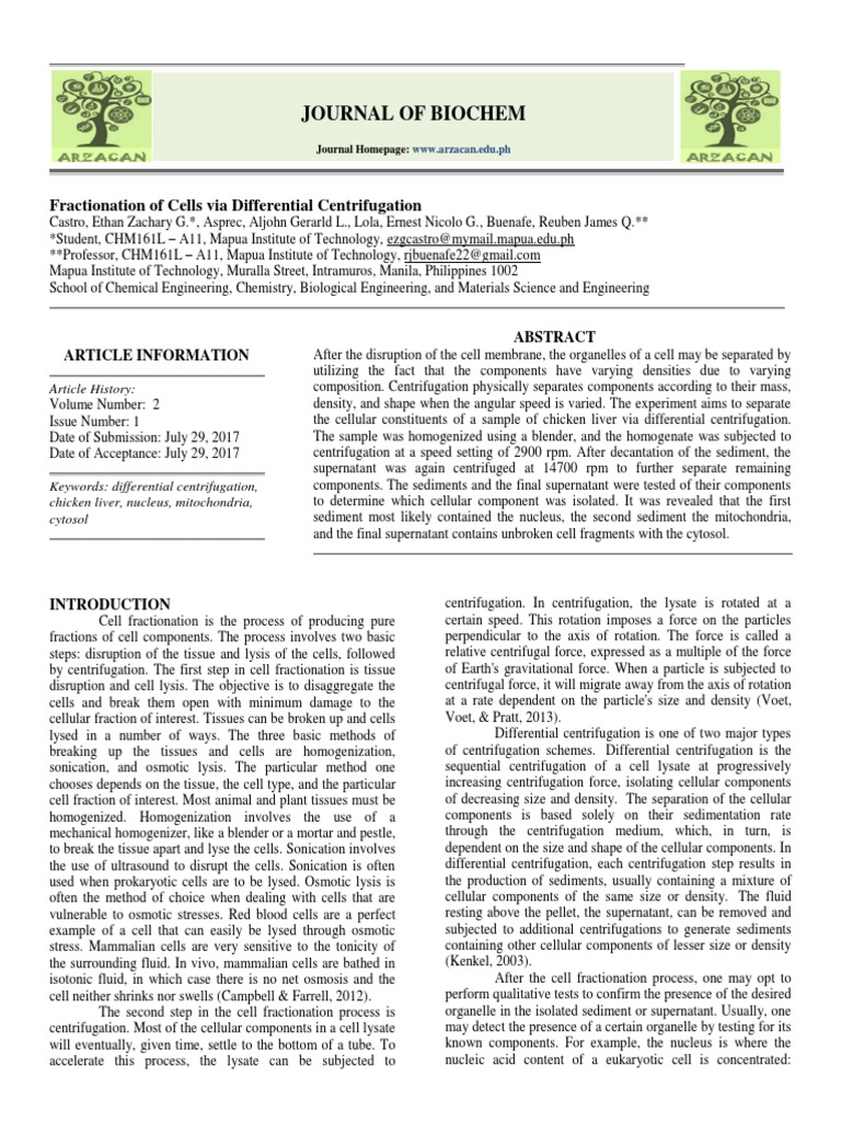 Fractionation of Cells Via Differential Centrifugation | PDF ...