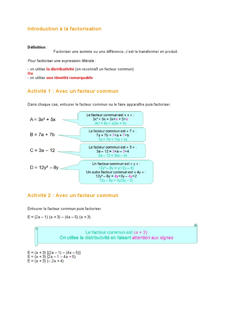 Introduction à la factorisation | PDF | Géométrie | Enseignement des ...