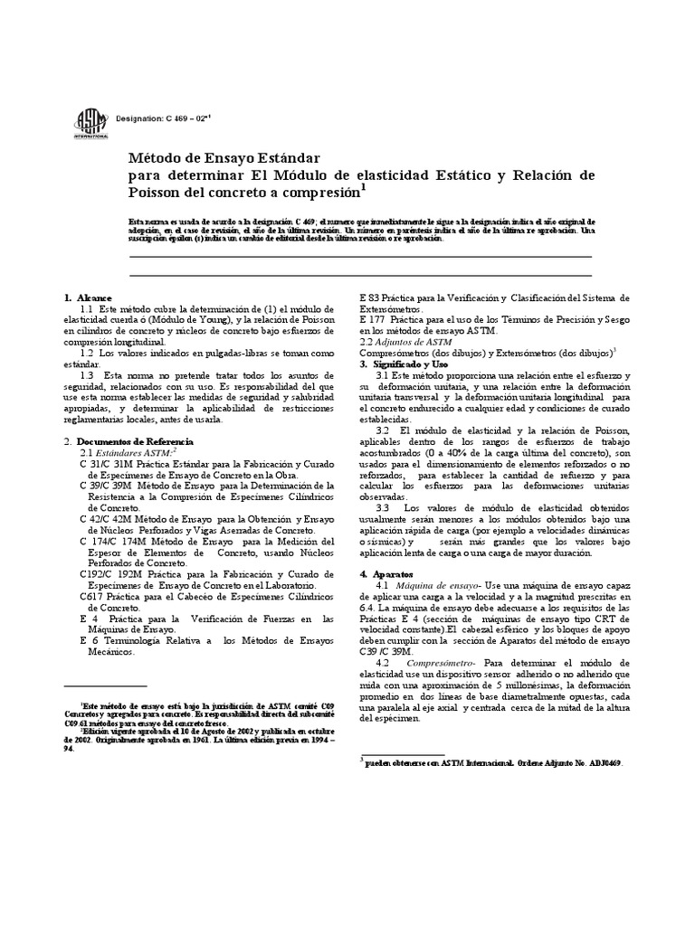 Astm C469 | PDF | Elasticidad (Física) | Deformación (Mecánica)