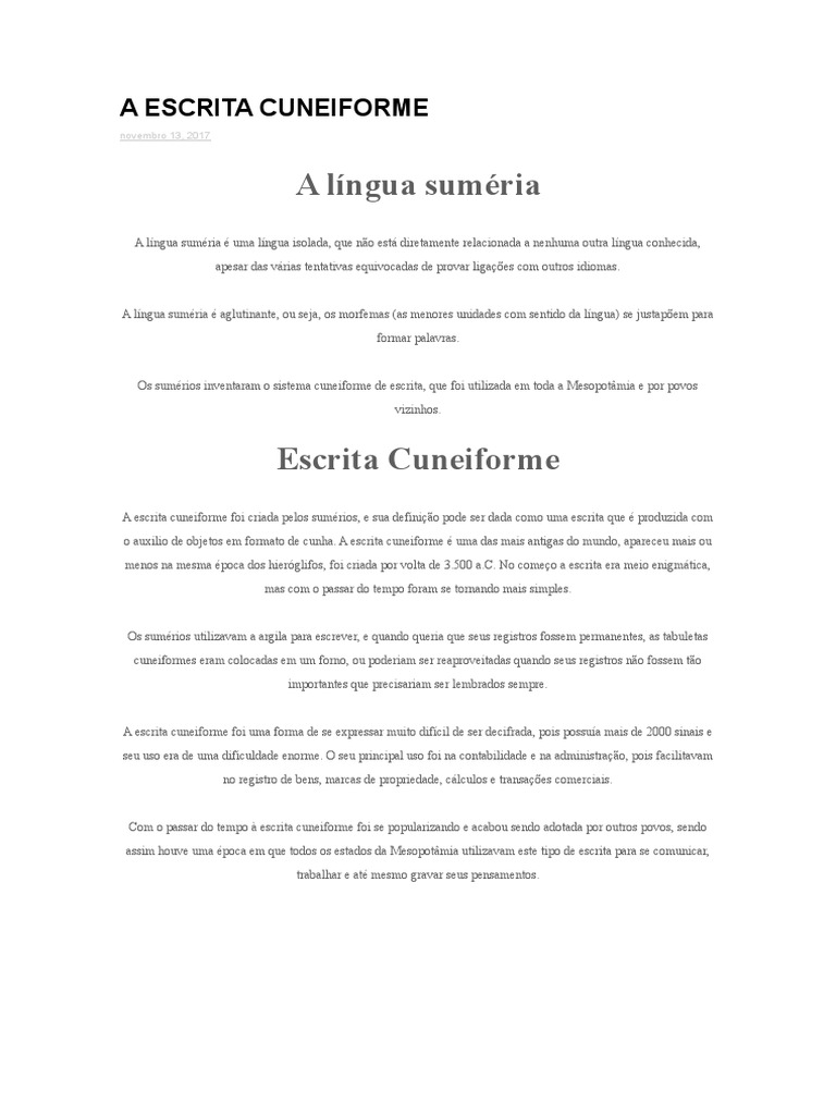 A Escrita Cuneiforme | PDF | Suméria | Cuneiforme